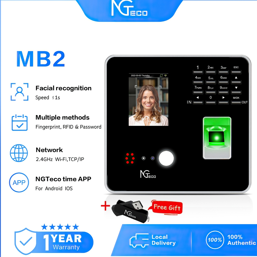 NGTeco Face Time Attendance Machine Digital Time Recorder RFID Card 2 ...