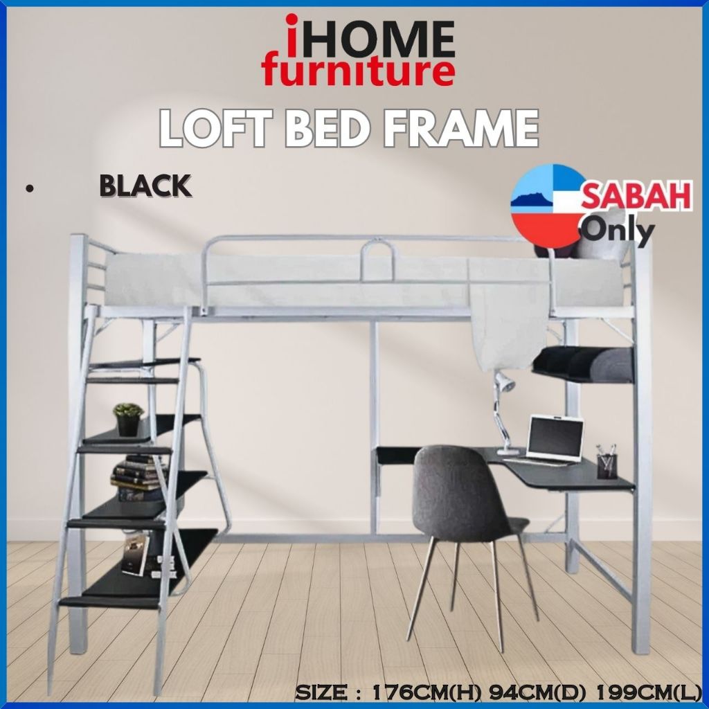 iHOME FURNITURE SABAH🔥READY STOCK🔥Loft Single Size Bed Frame with Study ...