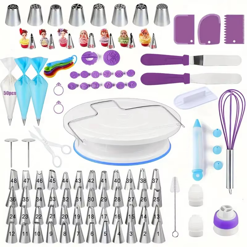 156PCS Cake Decorating Set with Turntable,Stainless Steel Nozzle and ...