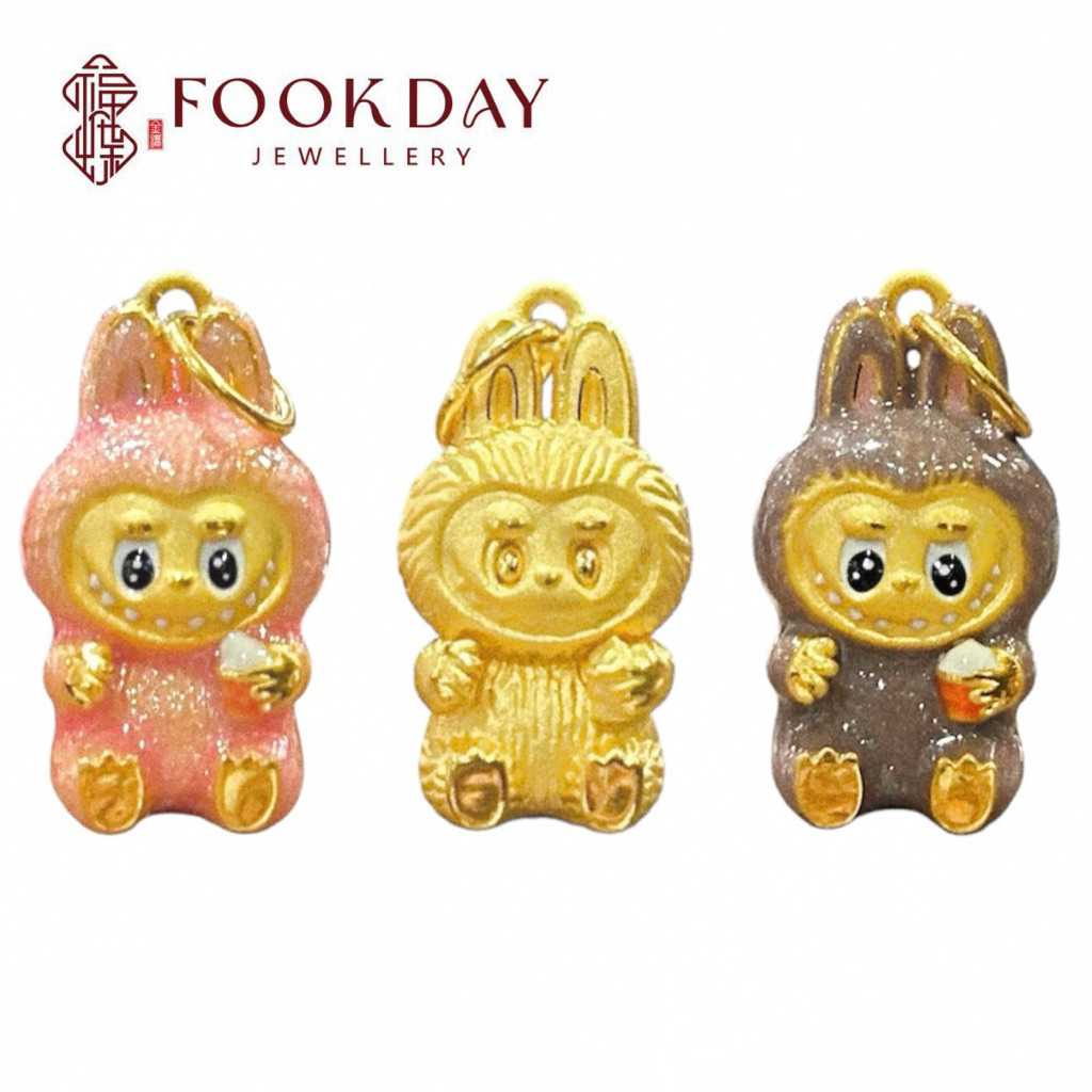FOOKDAY 999 足金拉布布冰淇淋吊坠 Gold 999 Labubu Ice Cream Pendant Emas 999 Loket ...