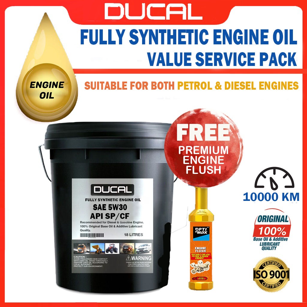 DUCAL FULLY SYNTHETIC Engine Oil 5W30 API SP/CF 18 Litres (FREE ENGINE FLUSH) 5W30 18L MINYAK ...