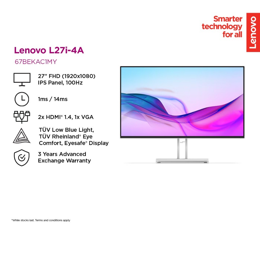 Lenovo L24i-4A (67BCKAC6MY) / L27i-4A (67BEKAC1MY) Monitor | 23.8 ...