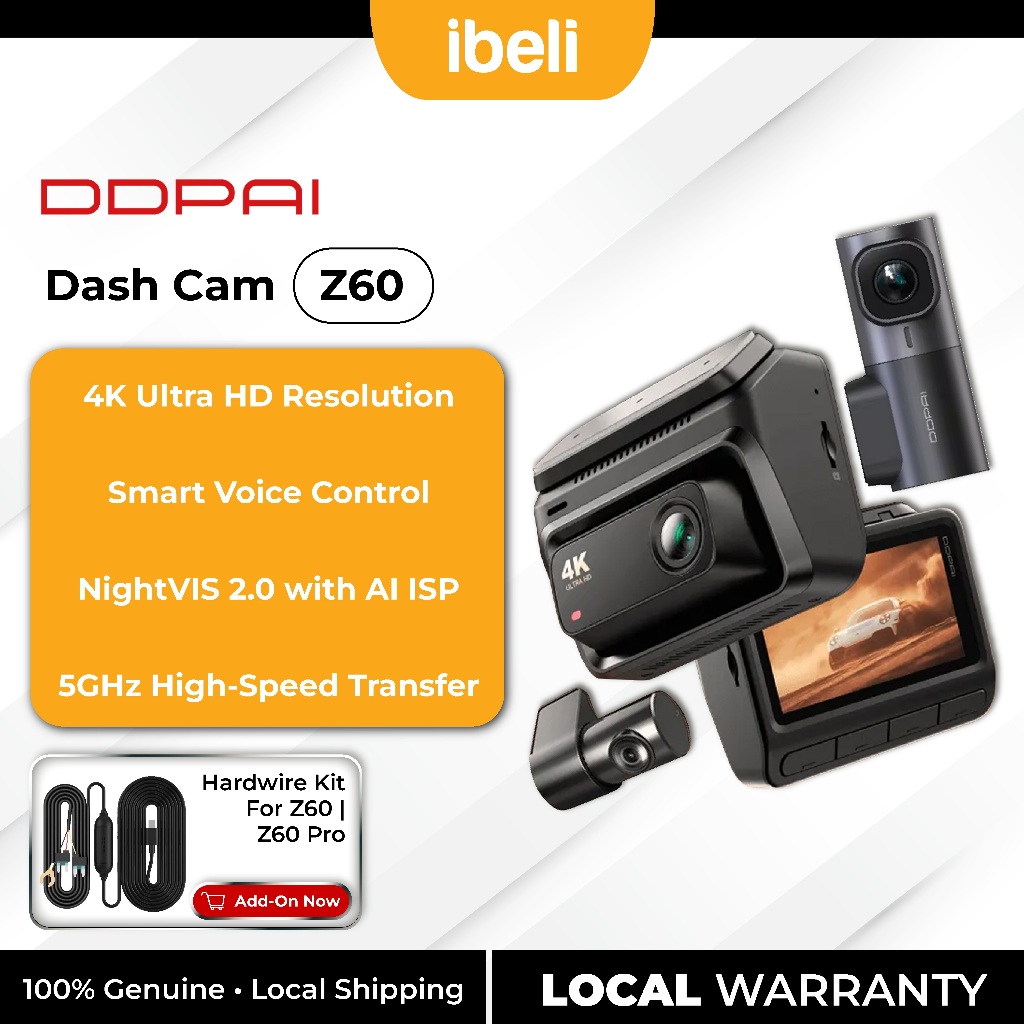 DDPAI Z60 Dual 4K Ultra HD GPS 3 Channel Front & Rear Super Capacitor ...