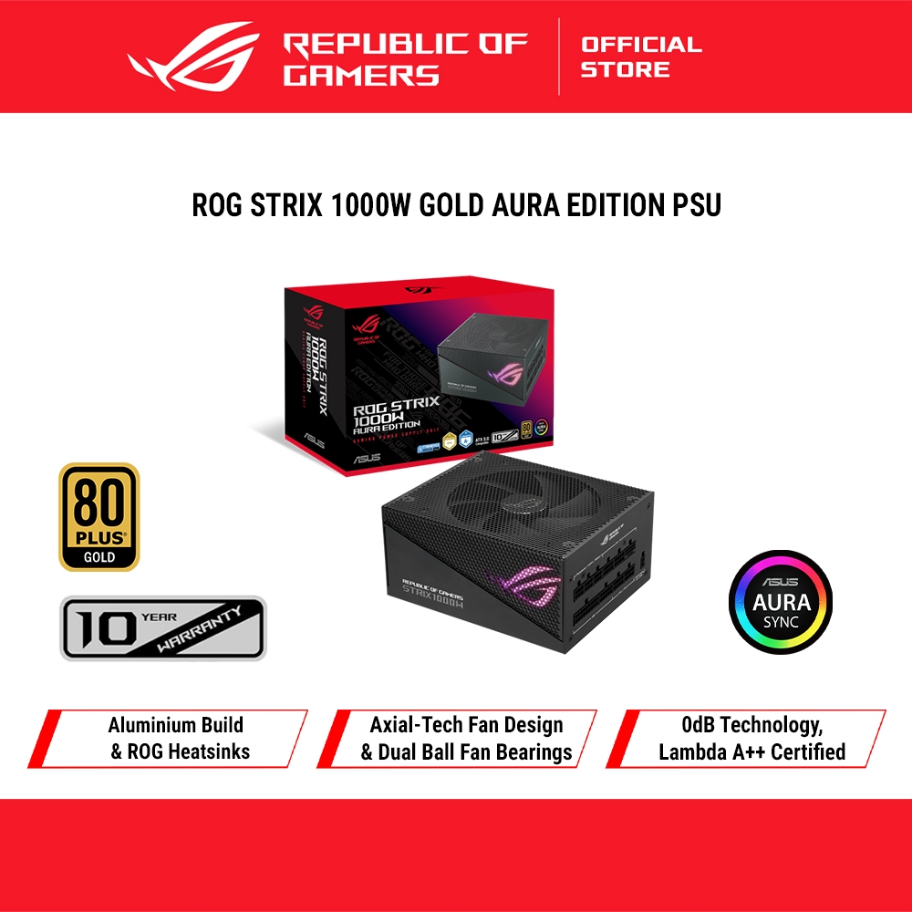 ASUS ROG Strix 1000W Gold Aura Edition (Fully Modular Power Supply, 80 ...
