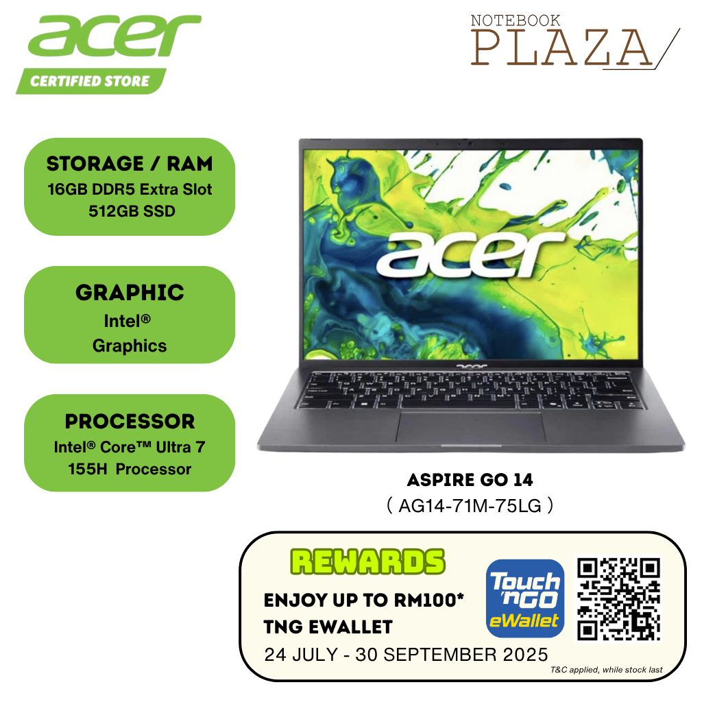 Acer Aspire Go 14 Ai AG14-71M-5529/ AG14-71M-75LG 14" WUXGA Laptop Grey ...