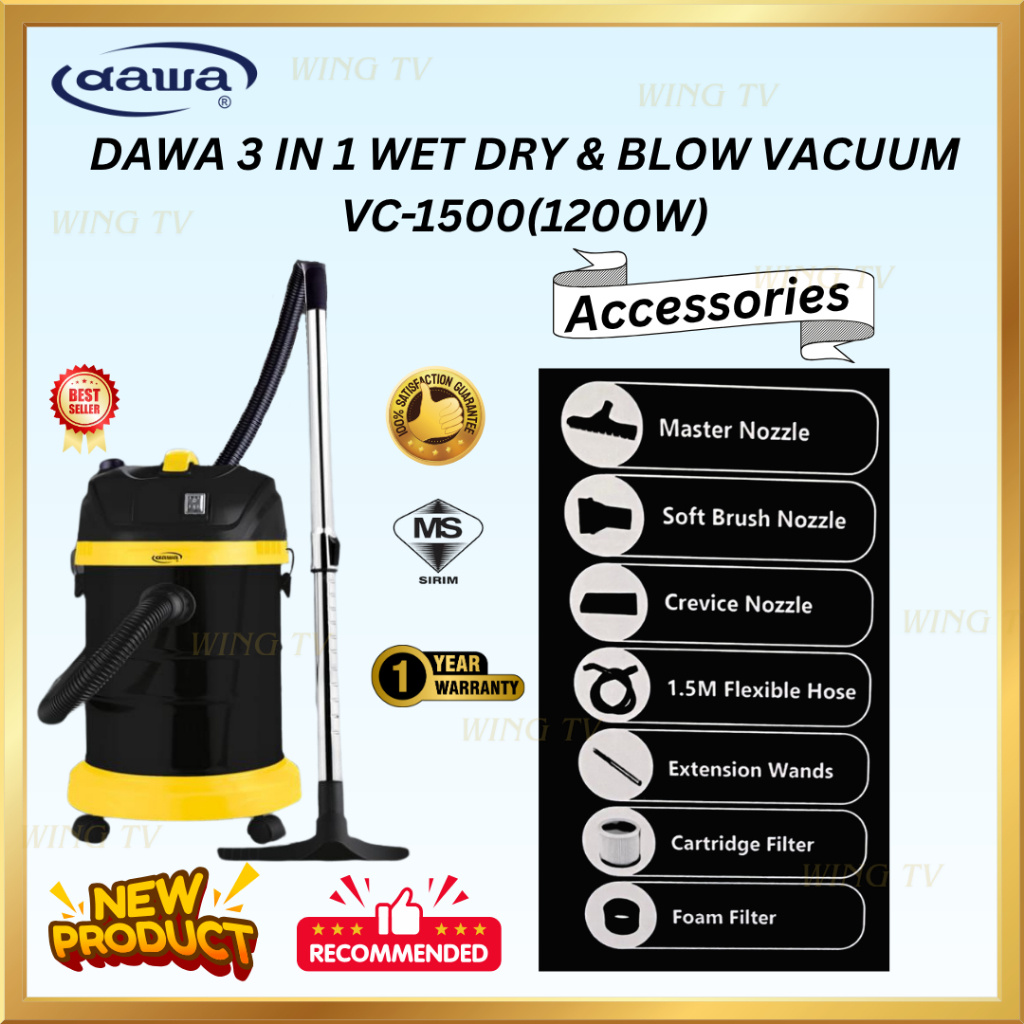 DAWA 3 IN 1 WET DRY & BLOW VACUUM CLEANER VC-1500(1200W) | Shopee Malaysia