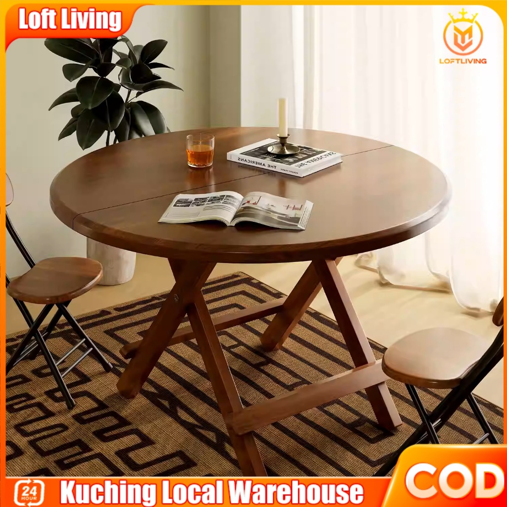 🔥LOFT【No Need Install】Folding Round Dining Table Student Study Table ...