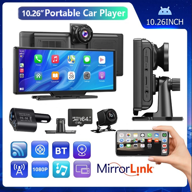 Car DVR 4K Dash Cam 10/8 inch Portable Android Car Player Wireless ...