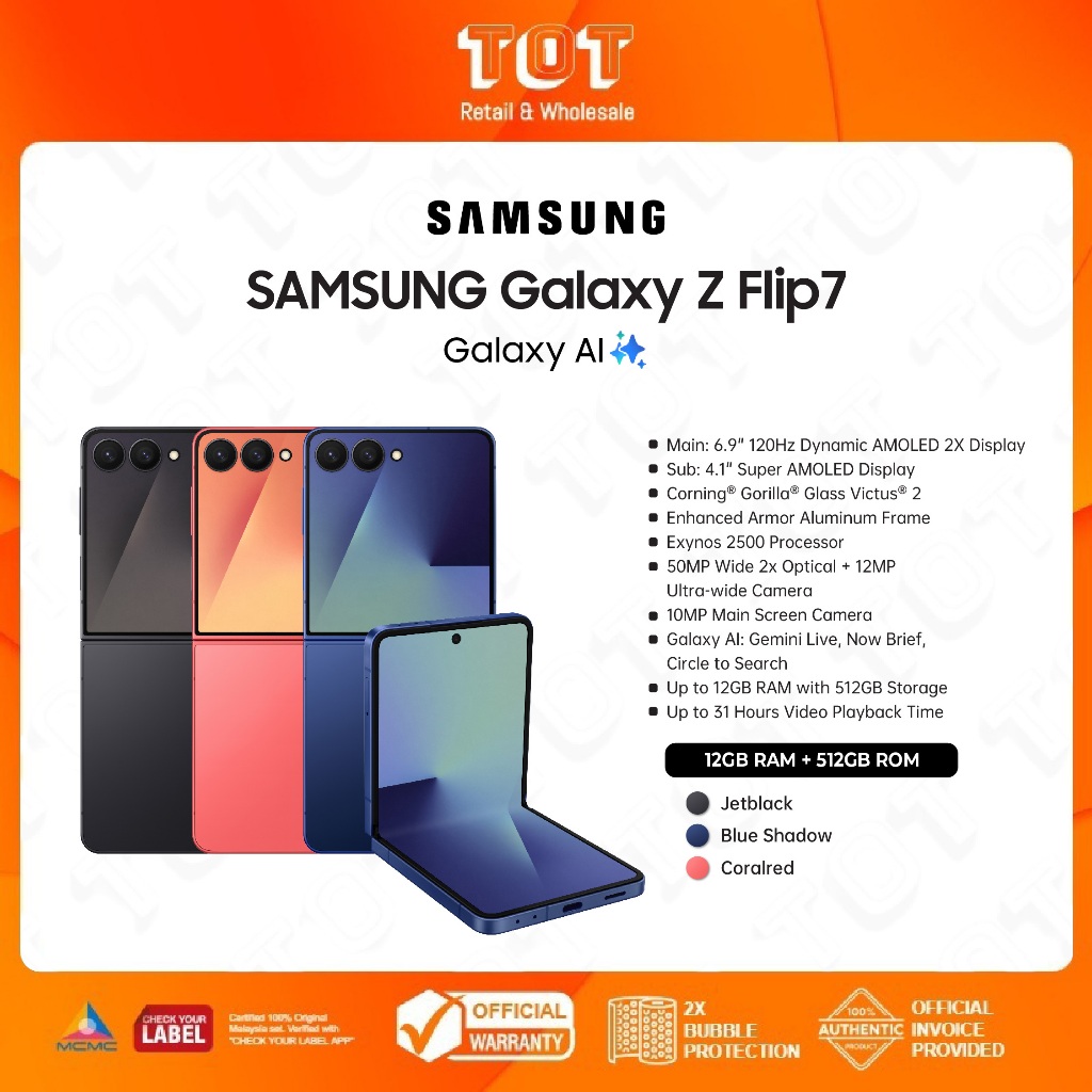 SAMSUNG Z Flip 7 (12GB+256GB/512GB) 6.9" Dynamic AMOLED 2X Display l ...
