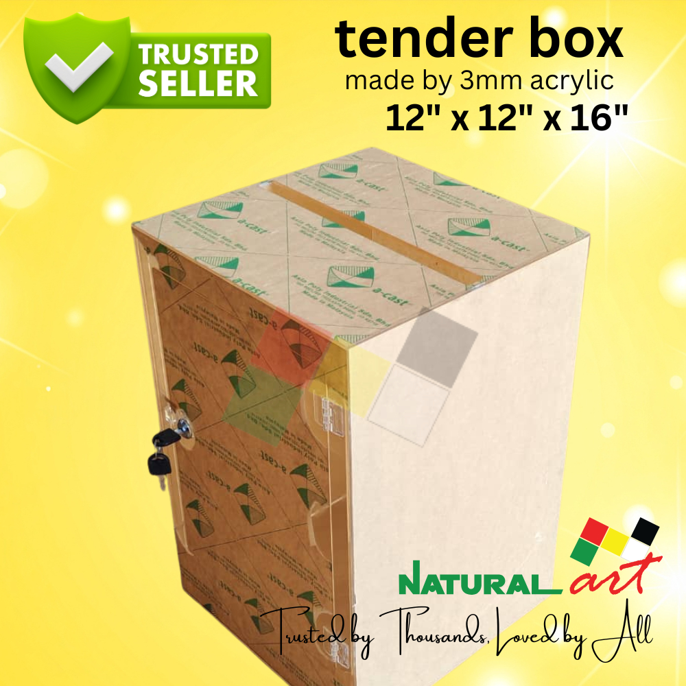 Kotak Tender Akrilik Berkunci 12x12x16 inci / Acrylic Tender Box with ...