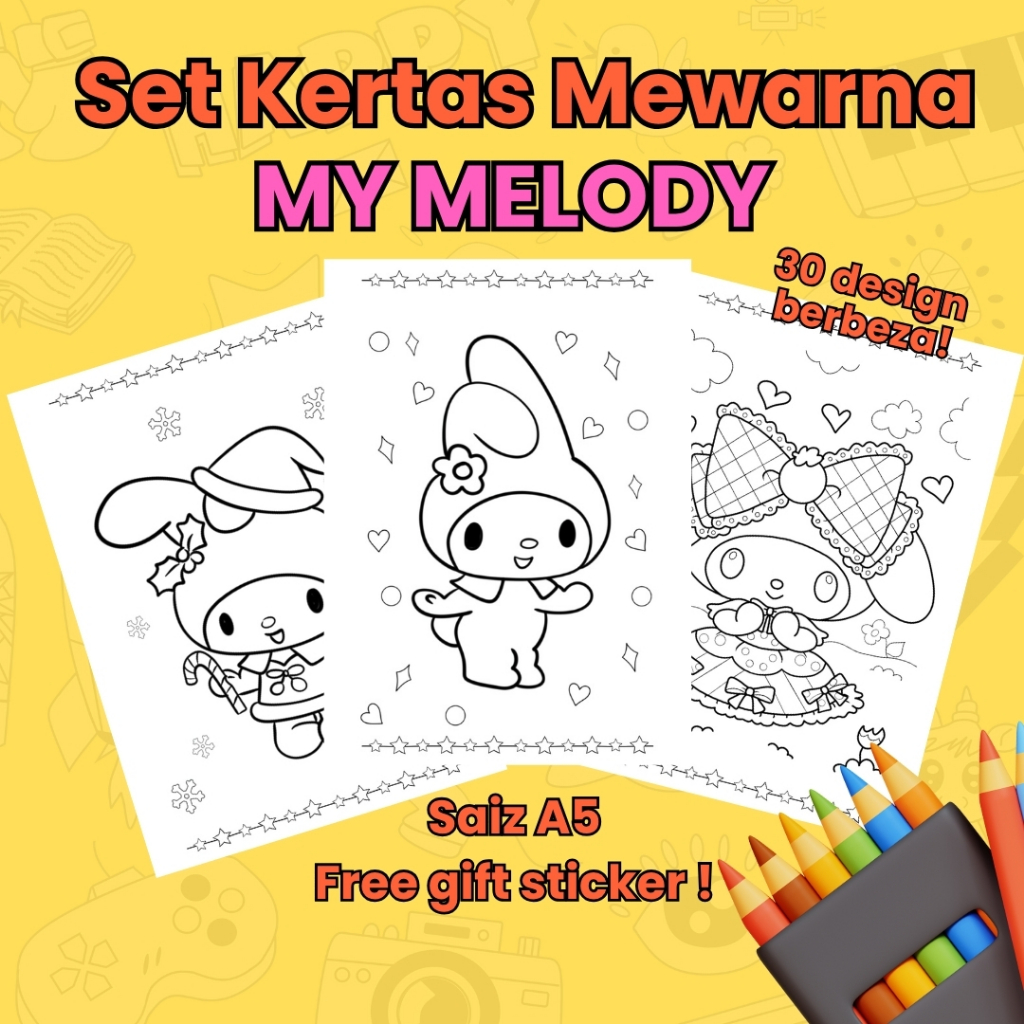 MY MELODY Coloring Pages A5 – 30 Helai Set Kertas Mewarna Kanak-Kanak ...