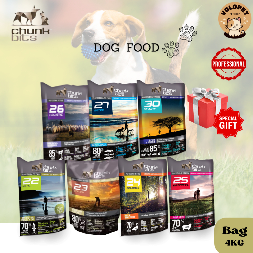 Chunk Bits Dog Food 4KG 22 Fish | 23 Venison | 24 Duck | 25 Lamb | 26 ...