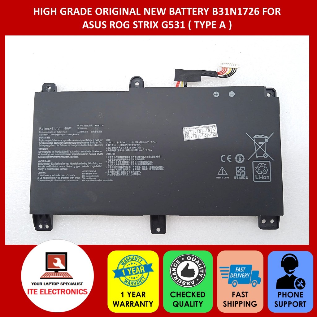 HIGH GRADE NEW B31N1726 ASUS ASUS ROG STRIX G531 SERIES BATTERY ...