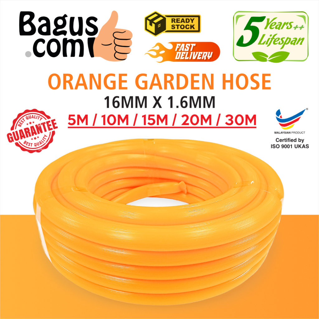 My Bagus Orange PVC Garden Hose 16mm X 1.6mm X 5M / 10M / 15M / 20M / 30M | Shopee Malaysia