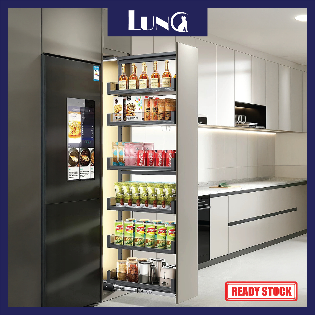 Aluminum Alloy 250mm/300mm/400mm Kitchen Side Pull Out Storage Tall ...