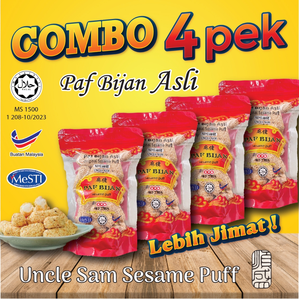 Combo 4 pek Paf Bijan 140g & Biskut Beras Kacang 140g/ sesame puff ...