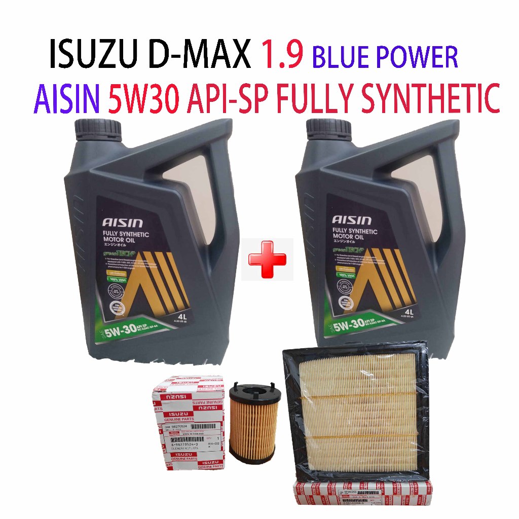 ISUZU D-MAX 1.9 BLUE POWER OIL FILTER+ AIR FILTER +(2x4L) AISIN 5W30 ...