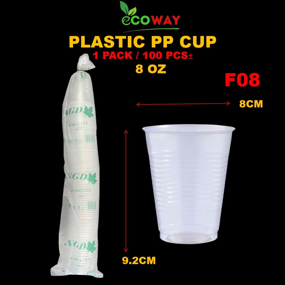 100 PCS± Transparent Plastic PP Cup F08 8oz / Cawan Plastik / Party Cup ...