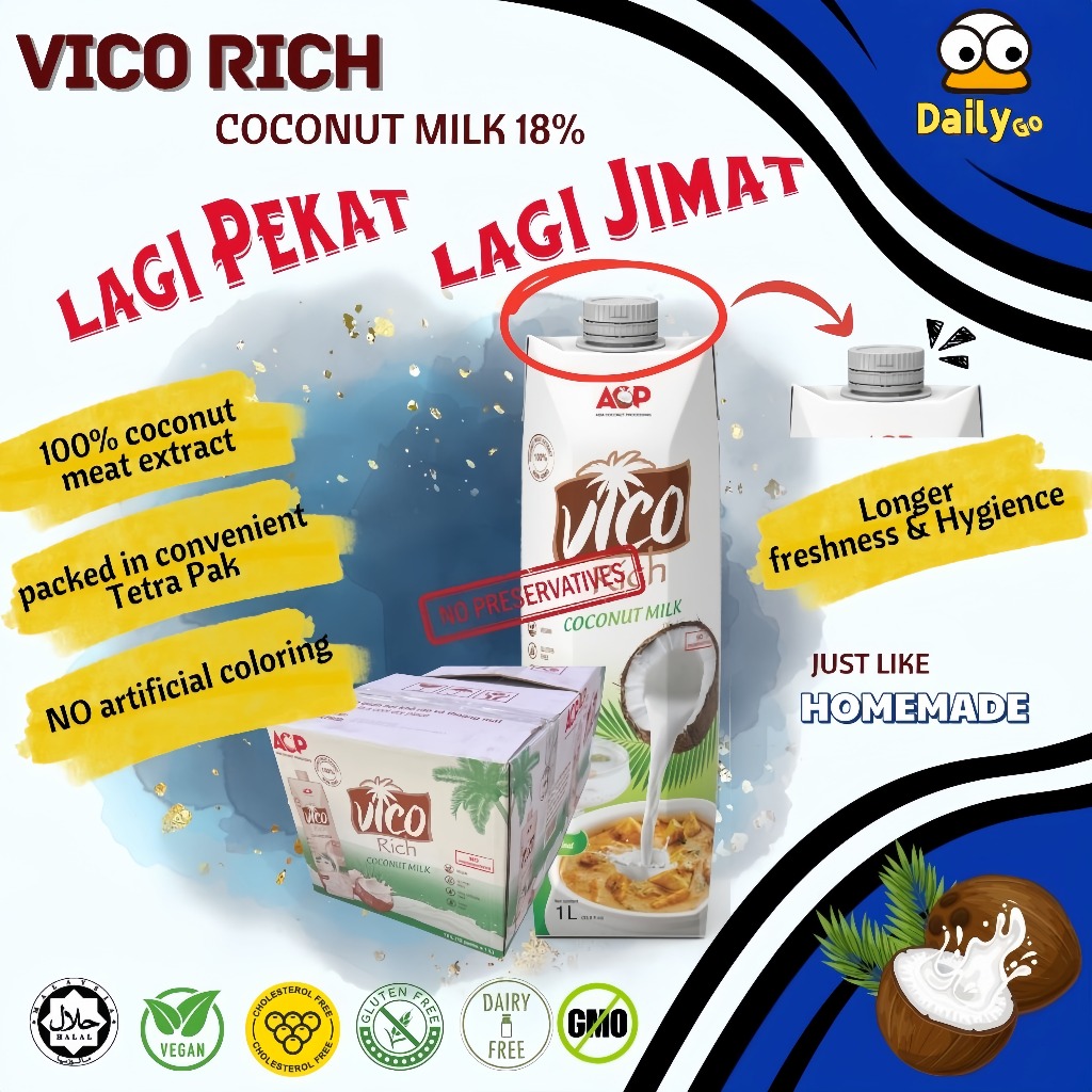 ACP VICO RICH UHT Santan Kelapa 18% Lemak 1 Liter | Shopee Malaysia