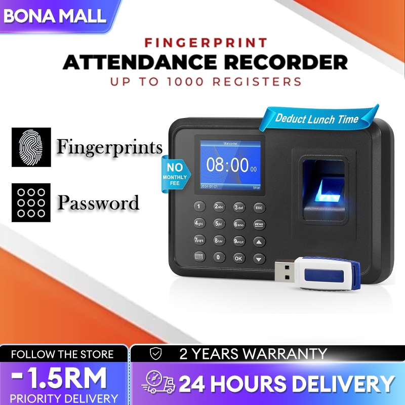 Attendance Thumbprint Machine USB export Password clock-in Biometric ...
