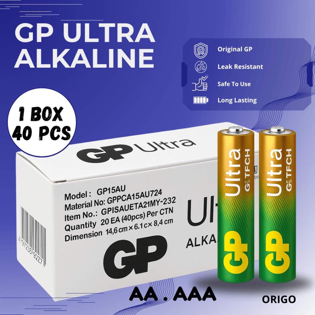 Bateri GP Ultra Alkaline AA & AAA | GP Alkaline Battery [1Box-40Pcs ...