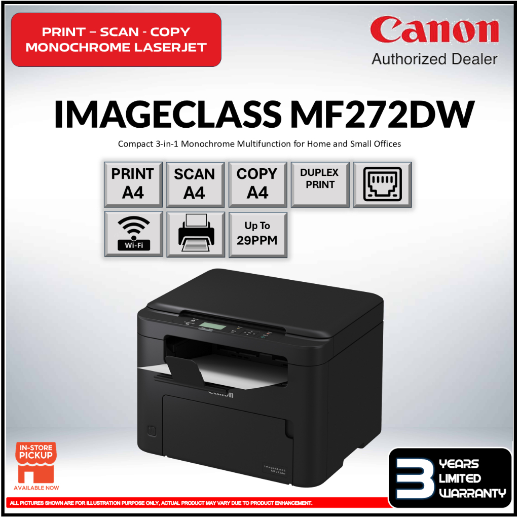 Canon Monochrome Laserjet imageCLASS MF272dw A4 3in1 Wireless Printer ...