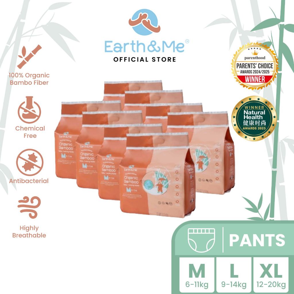 [Anti-Rash Bamboo Diapers] Earth & Me 𝗧𝗿𝗮𝗶𝗻𝗶𝗻𝗴 𝗣𝗮𝗻𝘁𝘀 8-Pack Bundle Size ...