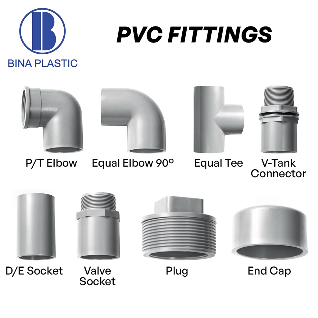 Bina Plastic PVC Fittings Pipe - Plug, End Cap, V-Tank Connector, Equal Tee Elbow, Socket 15mm ...