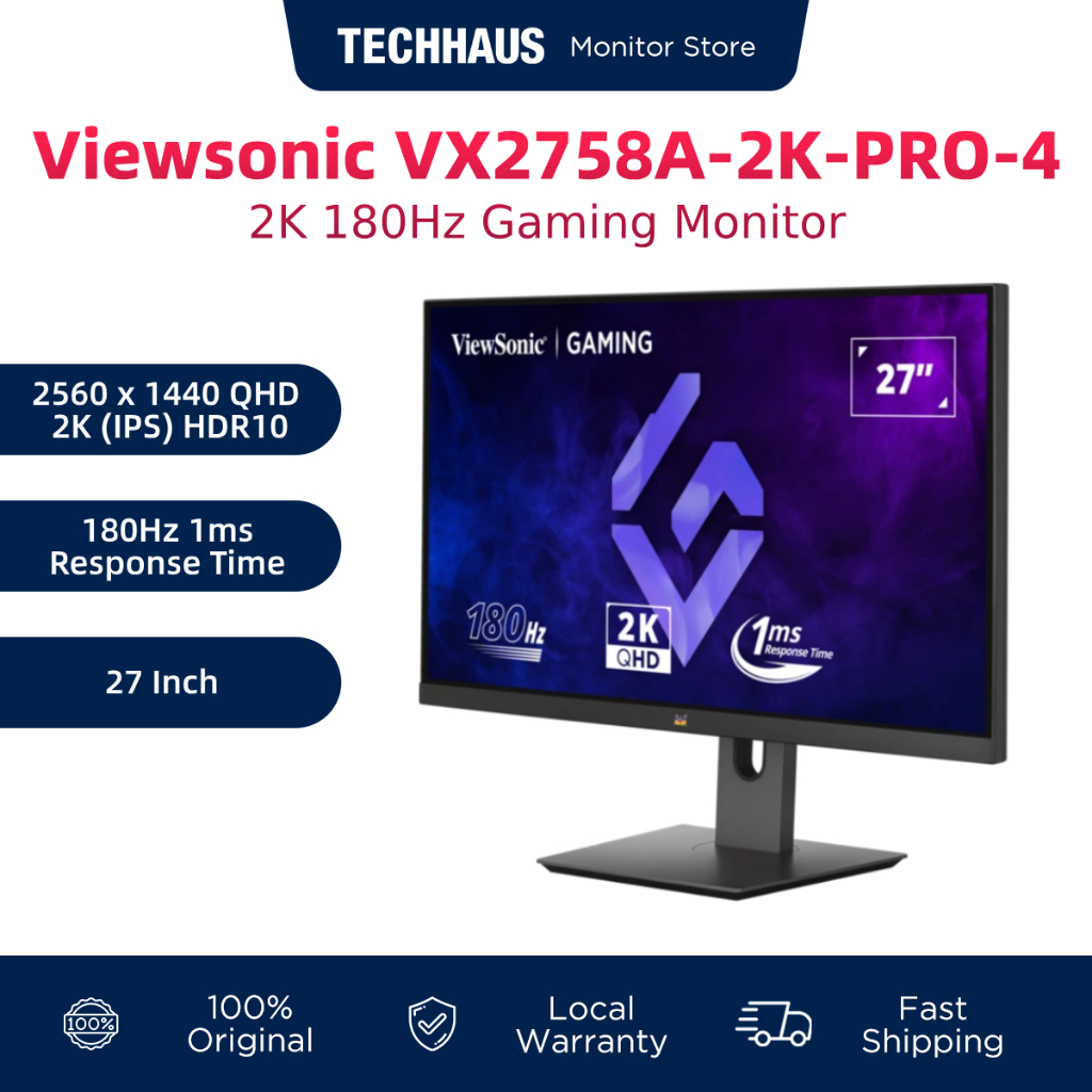 Viewsonic VX2758A-2K-PRO-4 27” 2K 180Hz Gaming Monitor, SuperClear® IPS ...