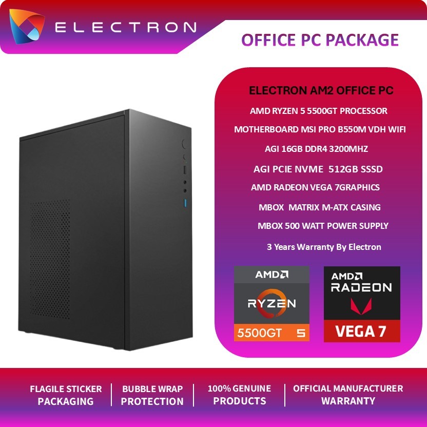 ELECTRON AM2 DIY OFFICE PC PACKAGE (AMD RYZEN 5-5600GT,16GB,512GBSSD ...