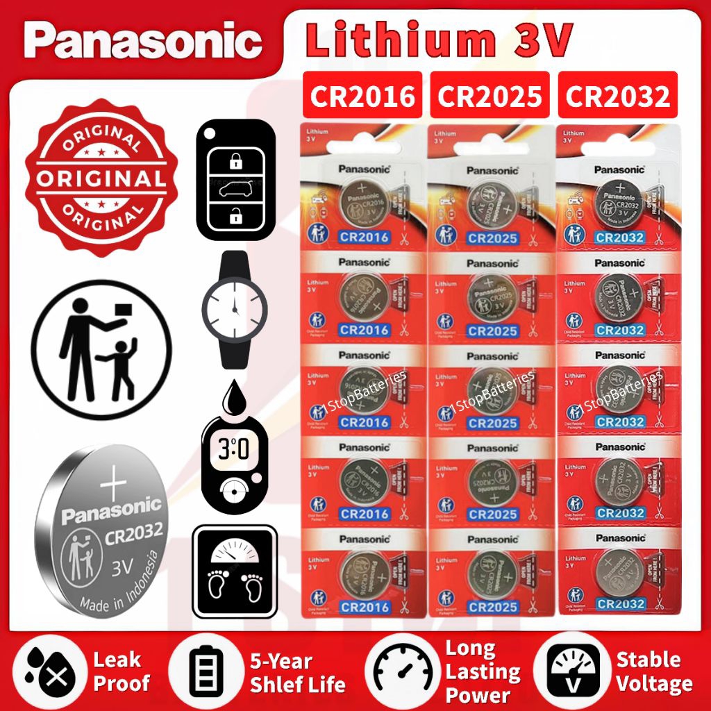 100% Original Panasonic CR2032, CR2025, CR2016 3V Lithium Coin Cell ...