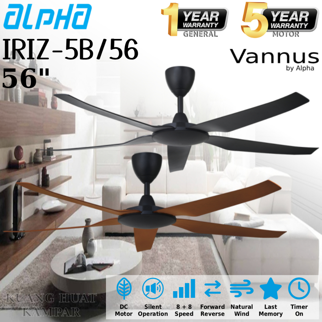 ALPHA VANNUS DC MOTOR 5 BLADES CEILING FAN IRIZ 5B/56 // IRIZ | Shopee ...
