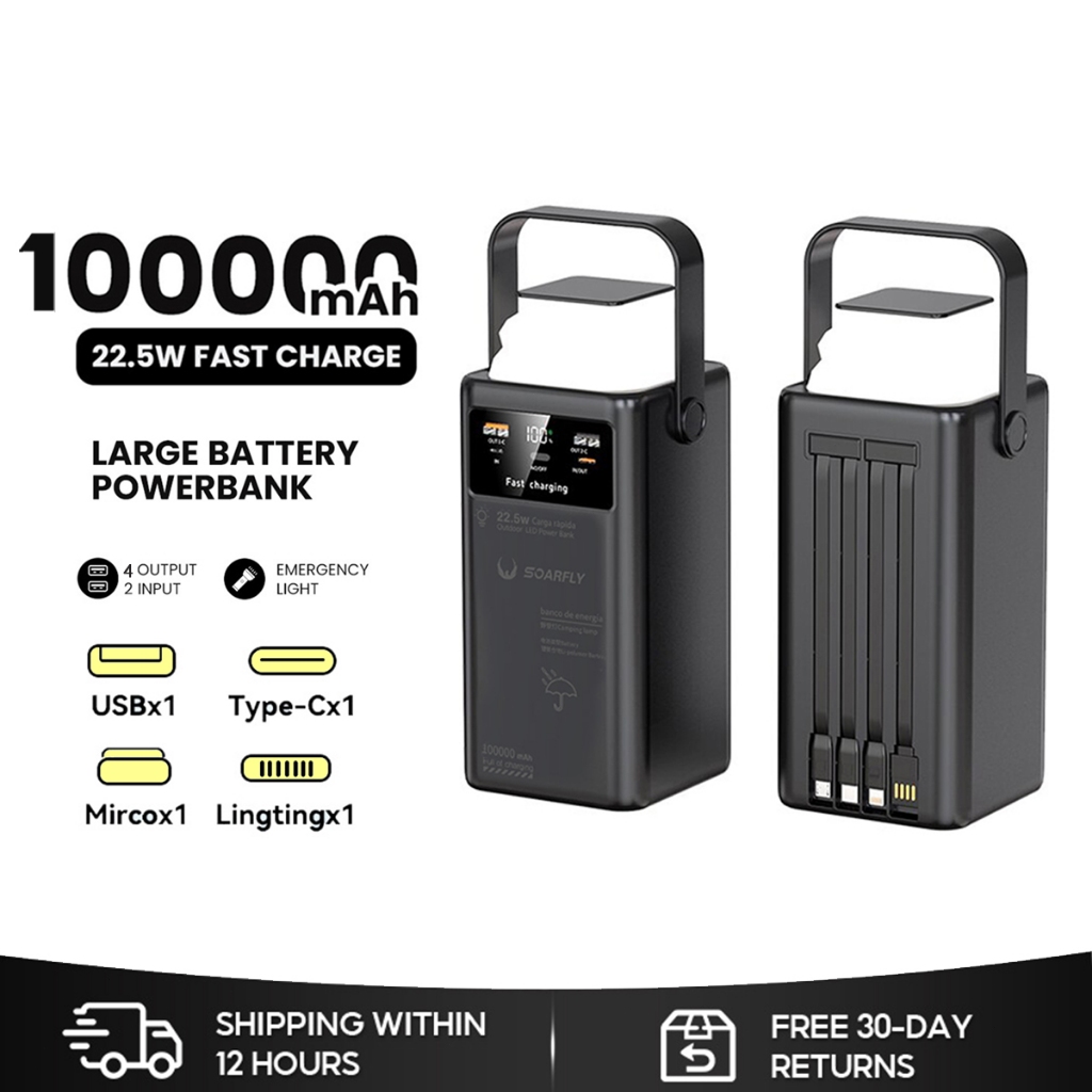 SOARFLY 100000mAh Powerbank Berkapasiti Besar Caj Pengecasan Pantas ...
