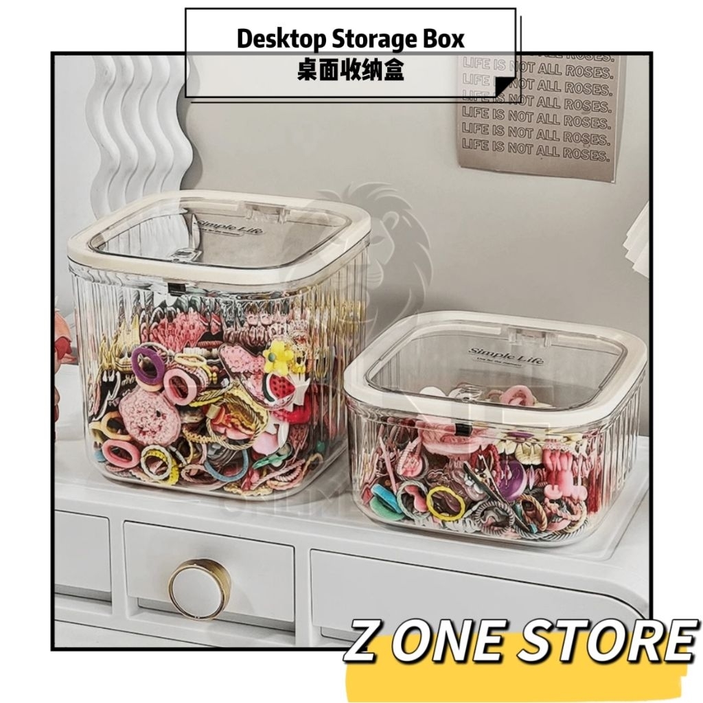 Clear Desktop Storage Box with Lid Transparent Organizer Case for Hair ...