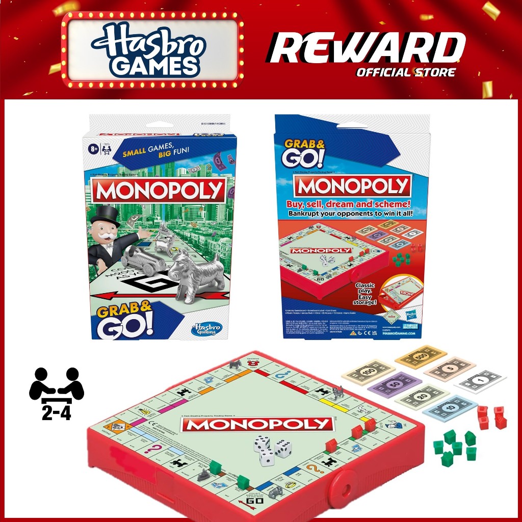 Hasbro Gaming Monopoly Grab and Go, Portable Strategy Board Game for 8 ...