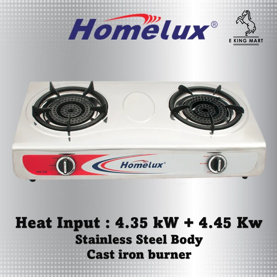 HOMELUX Gas Cooker High FIRE Flame 8.8kW Stainless Steel Body 2 Burner ...
