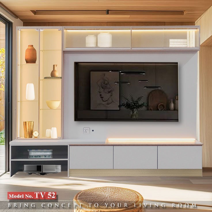 [TSB-TV52]8FT TV Cabinet with LED Light & Solid Wall/8 Kaki Kabinet TV ...