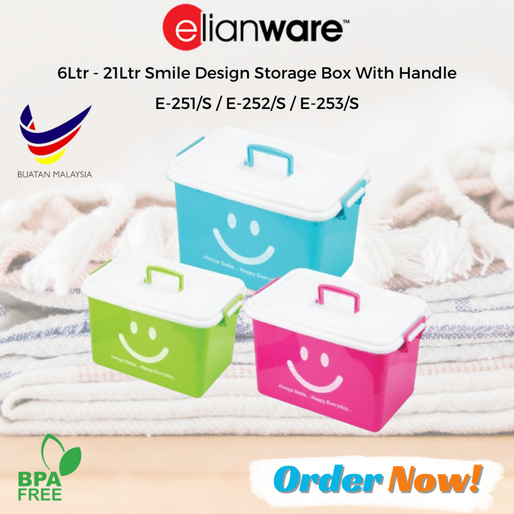 E-251/S / E-252/S / E-253/S 6.5Ltr - 21Ltr Smile Design Storage Box With Handle - Elianware ...