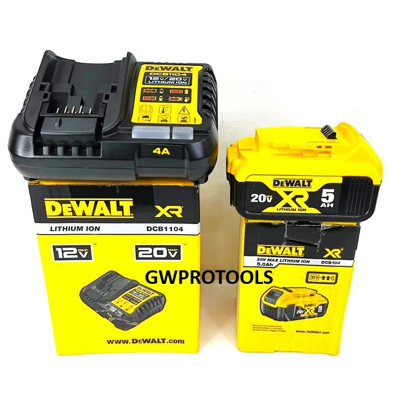 DCB184 DEWALT 20V MAX 5.0AH LI-ION BATTERY & DCB1104 DEWALT 10.8V-20V ...