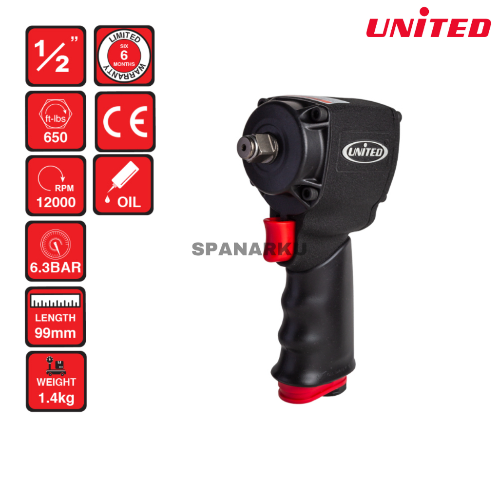 1/2" Super Light Mini Air Impact Wrench (650ft-lbs; Twin Hammer ...
