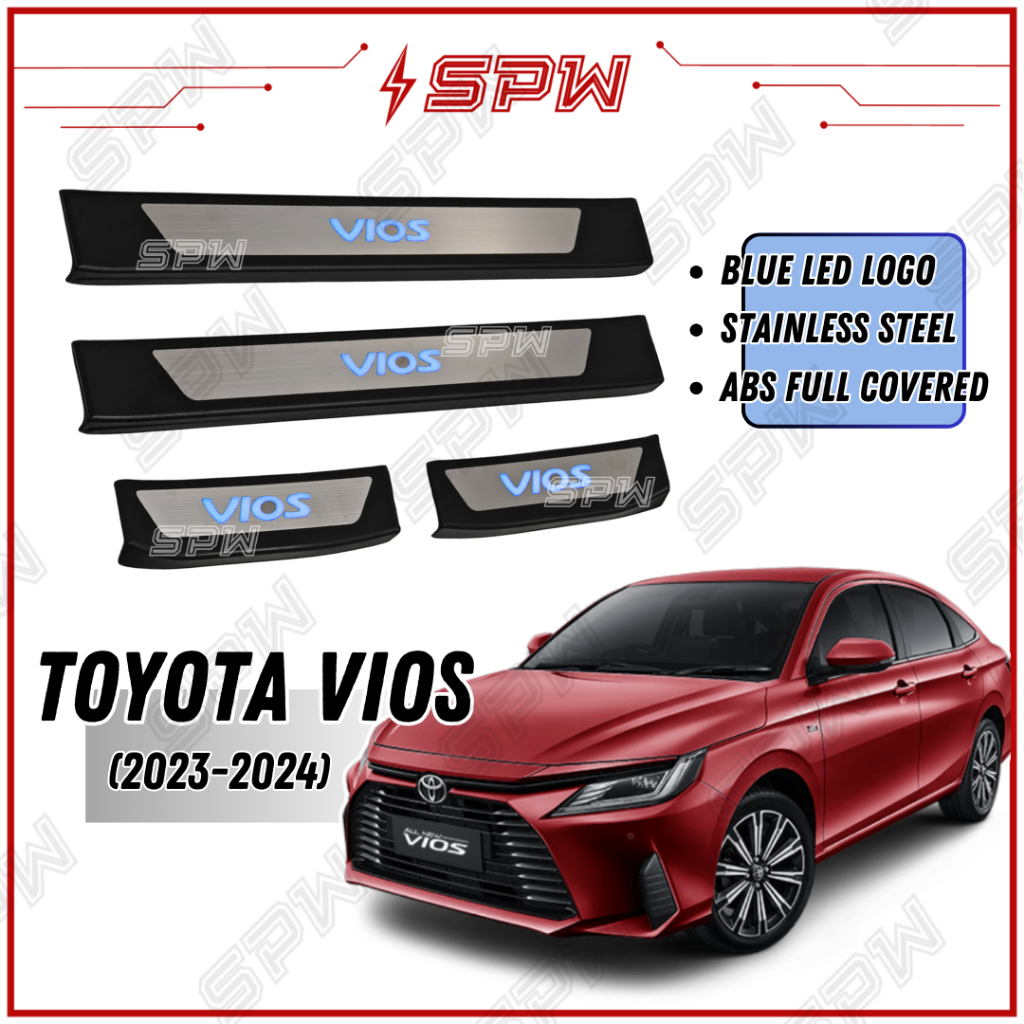 Toyota Vios (2023-2025) Side Step ICE BLUE LED 4PCS ABS Stainless Steel ...