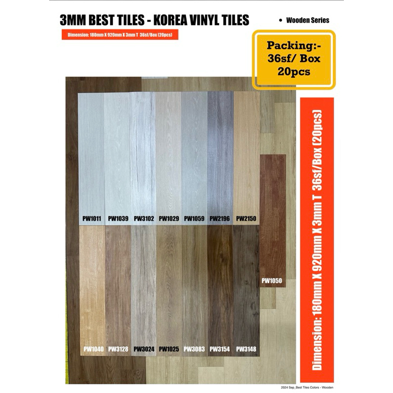 3mm Best Tiles (Korea Vinyl Tiles) | Dimension: 180 X 920mm X 3mm T ...