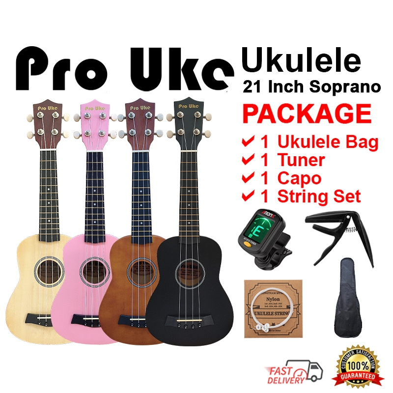 PRO UKE PU-180T - 21 Inch Soprano Ukulele Guitar Beginner Package ...