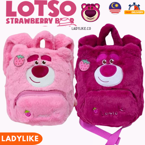 Strawberry Bear LOTSO Bag Plush Backpack Kid Travel Outing School Budak ...