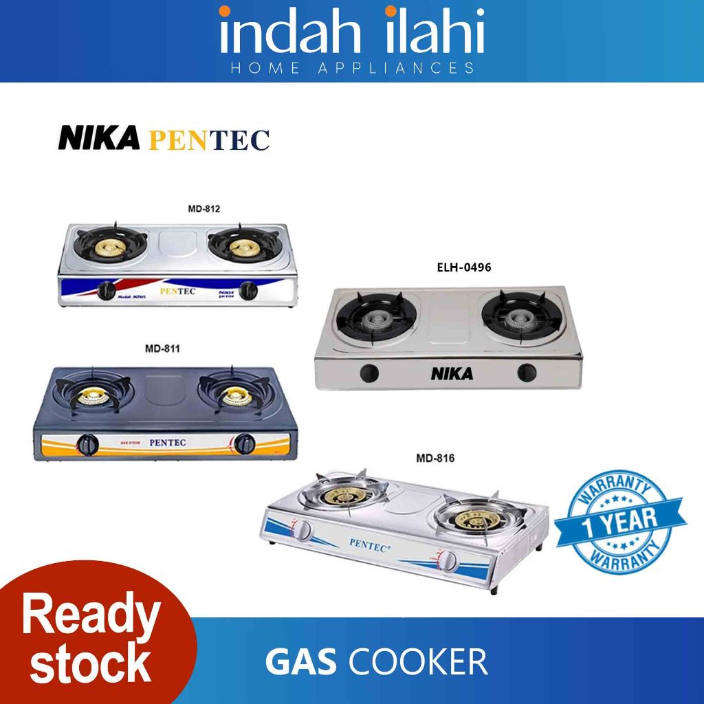 Pentec / Nika Double Burner Stainless Steel Gas Stove MD-812 MD812 MD ...