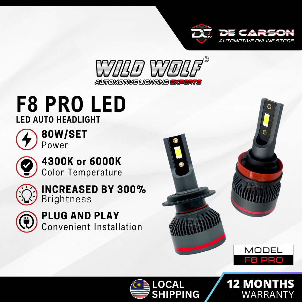 WILD WOLF F8 PRO LED 80W 4300K 6000K Standard Bright 2pcs H1 H4 H7 H11 ...