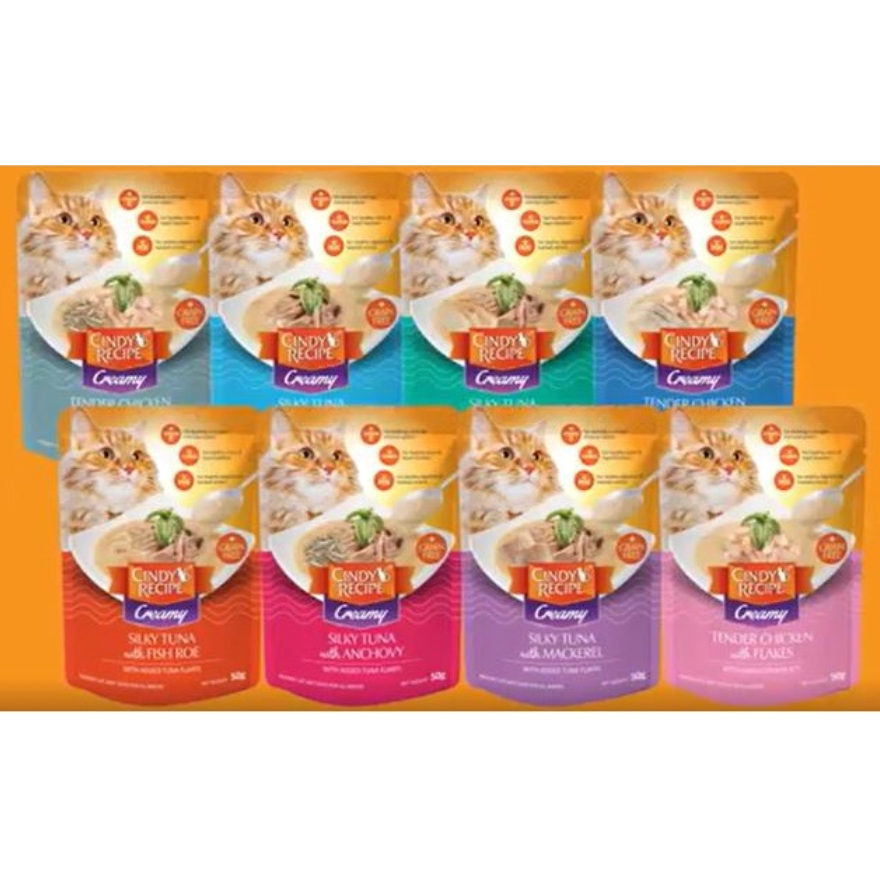 (12 PACKS / 1 CARTON) Cindy Recipe Creamy Cat Wet Pouch 50G | Shopee Malaysia