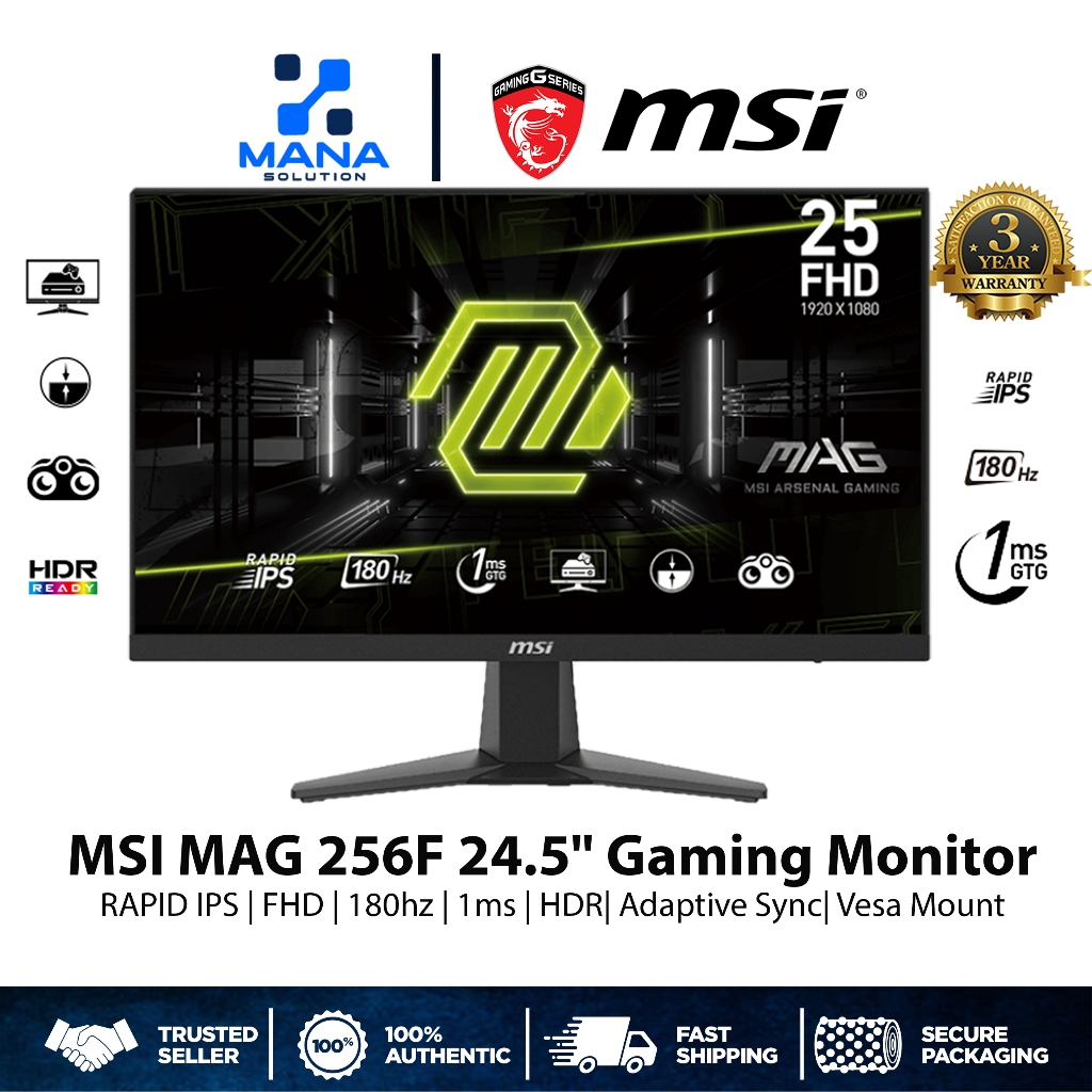MSI MAG 256F 24.5" Gaming Monitor | Rapid IPS | FHD | 180hz | 1ms ...