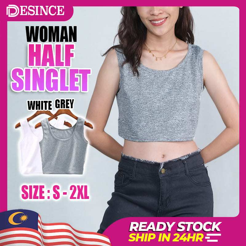 🇲🇾DESINCE Women Short Singlet Tank Top Half Singlet Thick Strap Inner ...