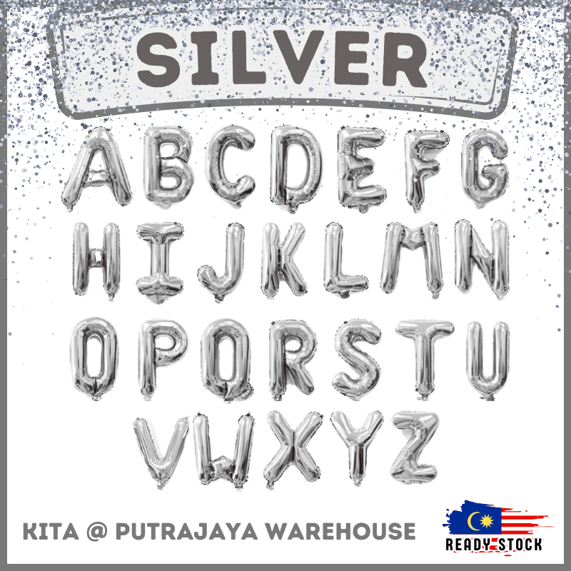 [16 Inch] - Silver Alphabet Balloon & Number Ballon ABC Letters Belon ...